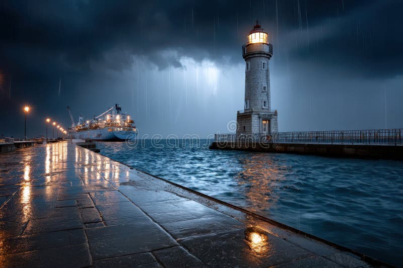 Storm Ship Lighthouse Lightning Stock Photos - Free & Royalty-Free ...