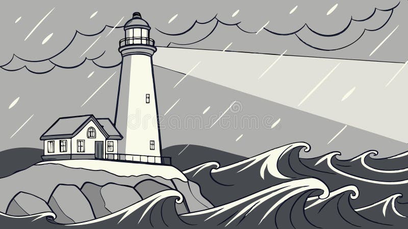 Lighthouse in Storm Waves, Beacon of Hope and Sea Navigation Vector ...