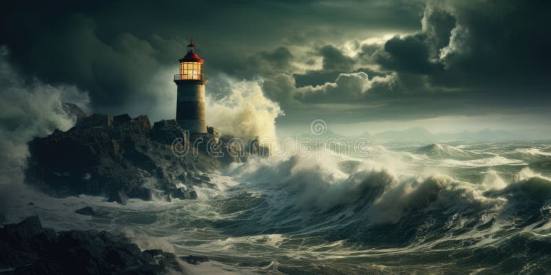 Lighthouse in Stormy Landscape - Leader and Vision Concept Stock Image ...
