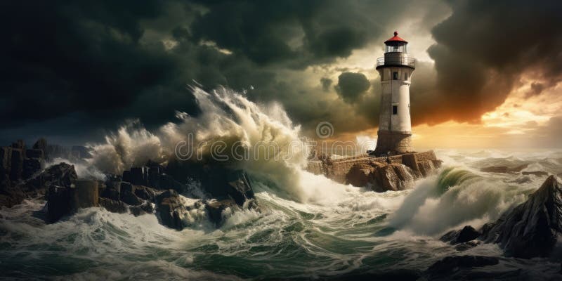 Lighthouse in Stormy Landscape - Leader and Vision Concept Stock Image ...