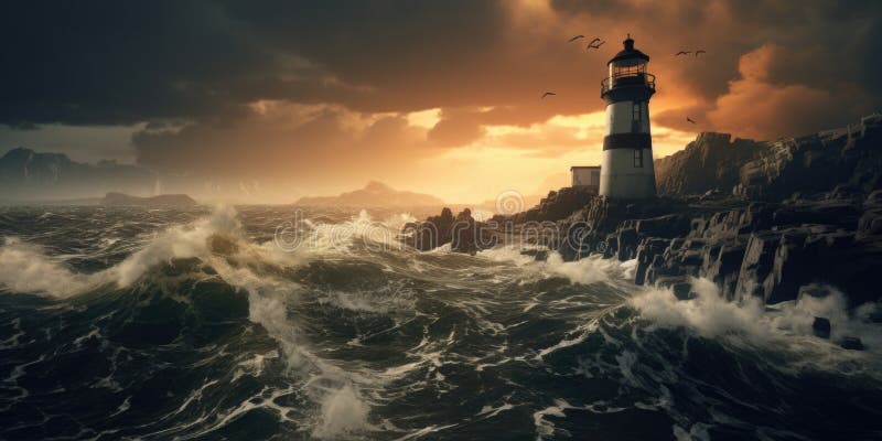 Lighthouse in Stormy Landscape - Leader and Vision Concept Stock Image ...