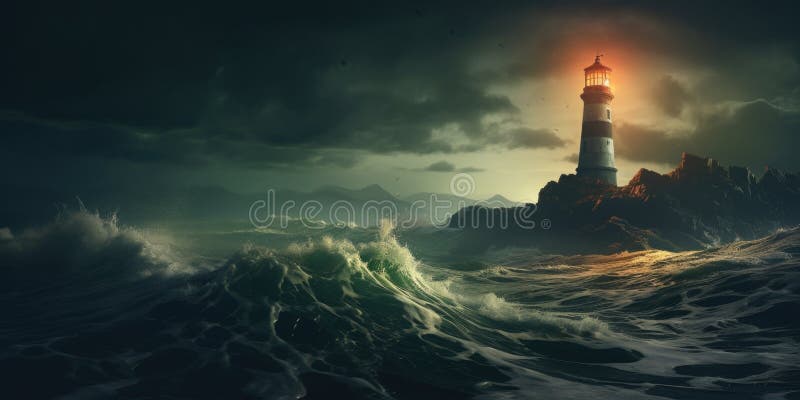 Lighthouse in Stormy Landscape - Leader and Vision Concept Stock Photo ...
