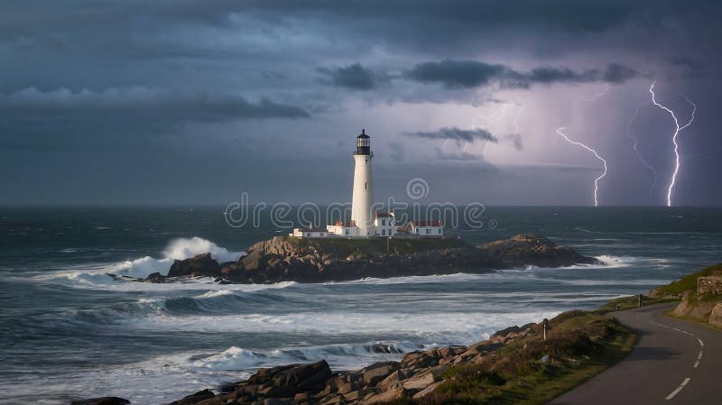 Lighthouse in Stormy Landscape - Leader and Vision Concept. Stock ...