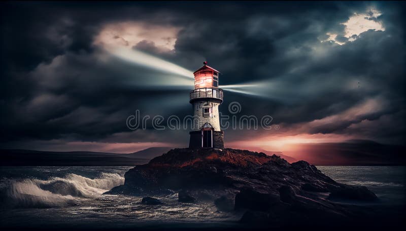 Lighthouse in Stormy Landscape - Leader and Vision Concept Stock ...