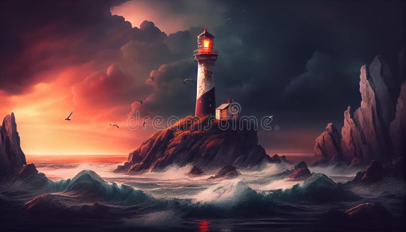 Lighthouse in Stormy Landscape - Leader and Vision Concept Stock ...