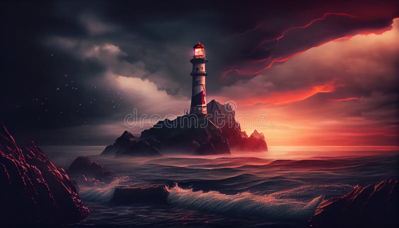 Lighthouse in Stormy Landscape - Leader and Vision Concept Stock ...