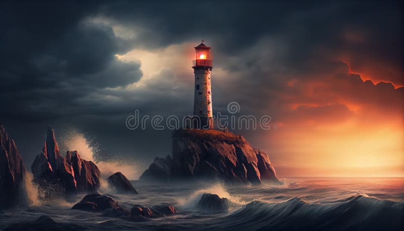 Lighthouse in Stormy Landscape - Leader and Vision Concept Stock ...