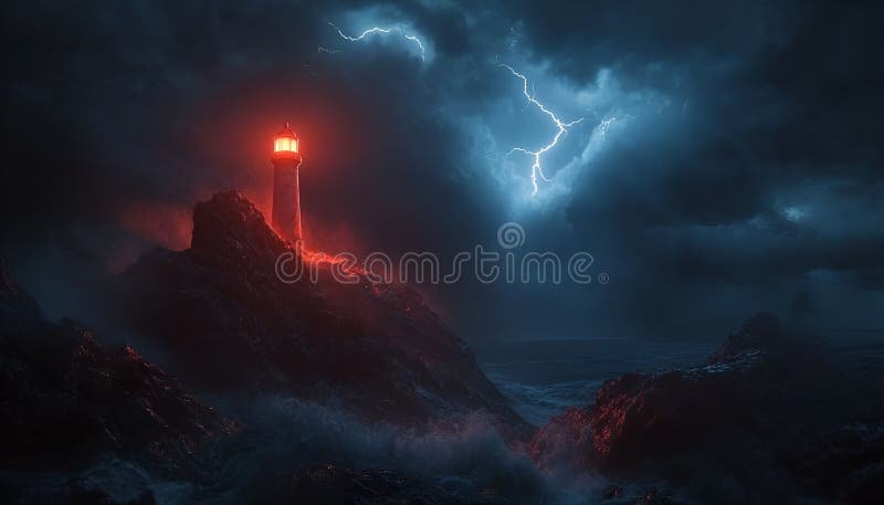 Lighthouse in Stormy Landscape - Leader and Vision Concept Stock Photo ...