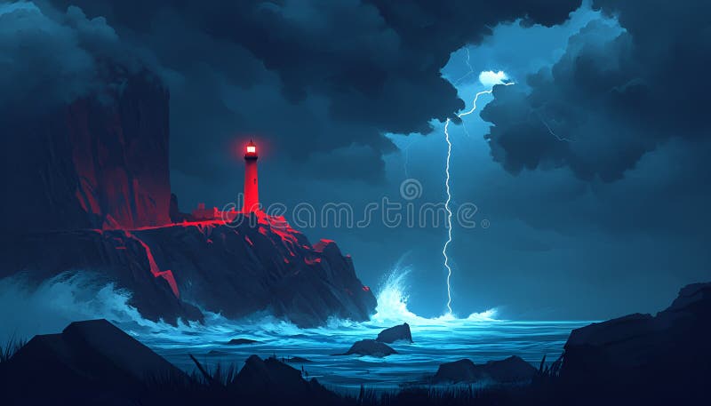 Lighthouse in Stormy Landscape - Leader and Vision Concept Stock Image ...