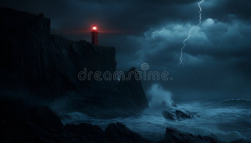 Lighthouse in Stormy Landscape - Leader and Vision Concept Stock Image ...