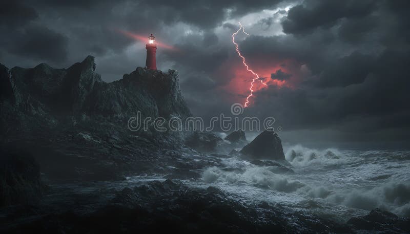Lighthouse in Stormy Landscape - Leader and Vision Concept Stock Image ...