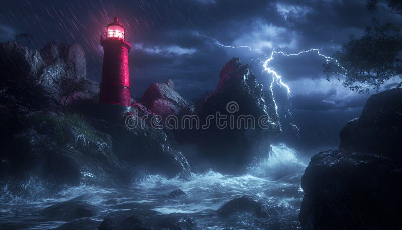 Lighthouse in Stormy Landscape - Leader and Vision Concept Stock Photo ...