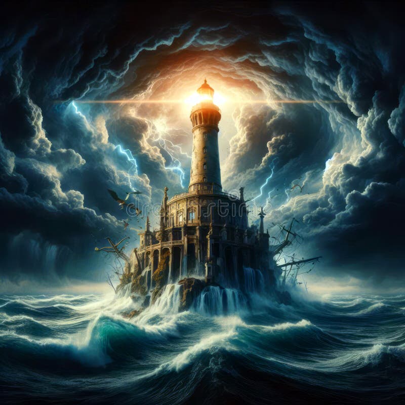 Lighthouse in Stormy Landscape - Leader and Vision Concept Stock ...