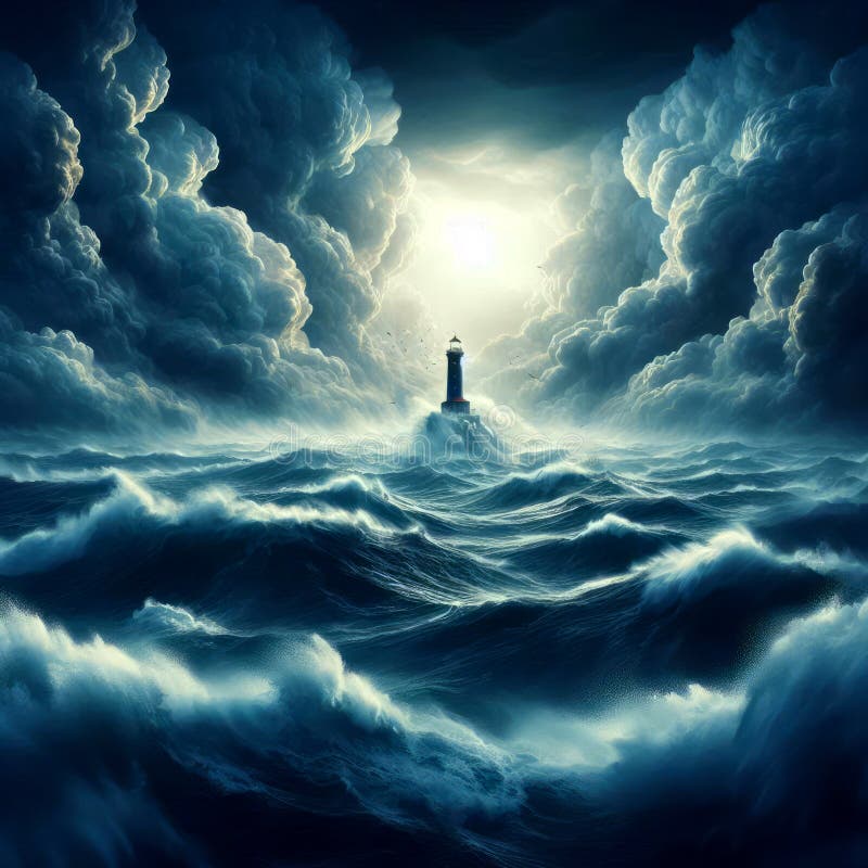 Lighthouse in Stormy Landscape - Leader and Vision Concept Stock ...