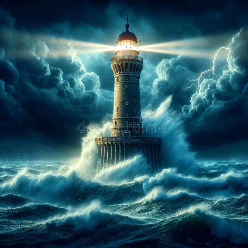 Lighthouse in Stormy Landscape - Leader and Vision Concept Stock ...
