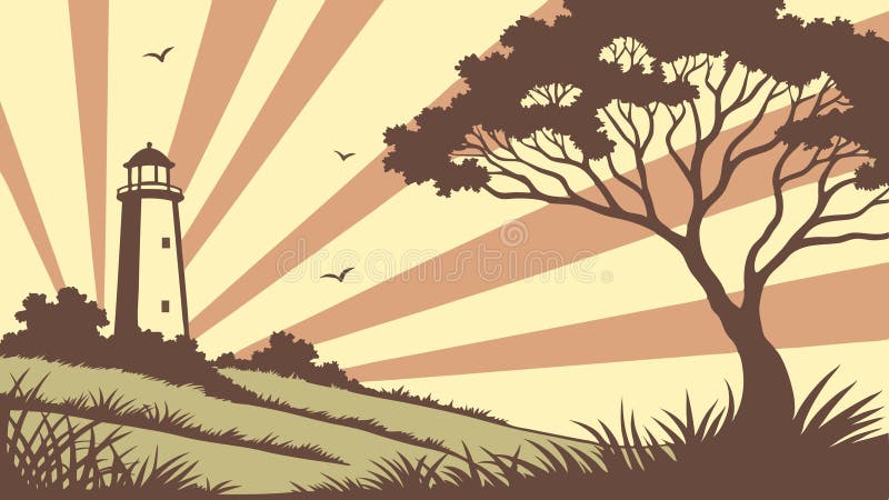 Lighthouse with Sun Rays and Tree, Guidance, Hope, and Serene Coast ...