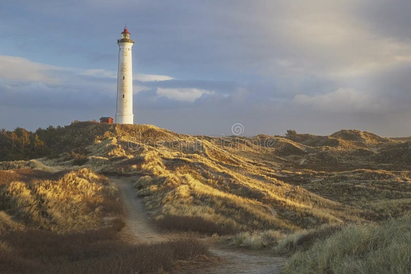 Lighthouse at Sunset in Coastal City Hvide Sande Denmark Stock Image ...