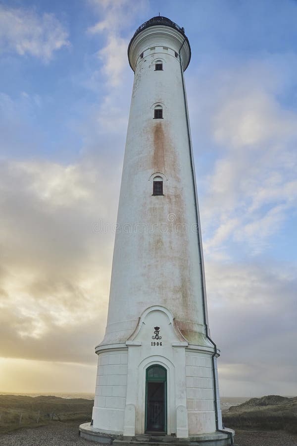 Lighthouse at Sunset in Coastal City Hvide Sande Denmark Stock Photo ...