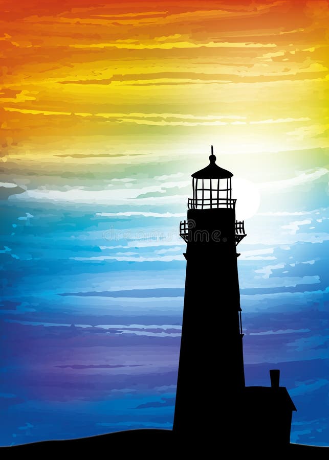 Lighthouse at sunset stock illustration. Illustration of orange - 27208915