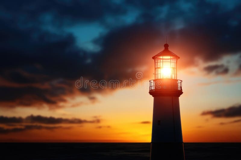 Lighthouse Sunset Illuminated Beacon Under Dramatic Sky Stock Photos ...