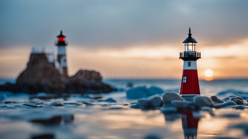 Lighthouse at Sunset Lighthouse is Made of Bricks and the Water is Made ...