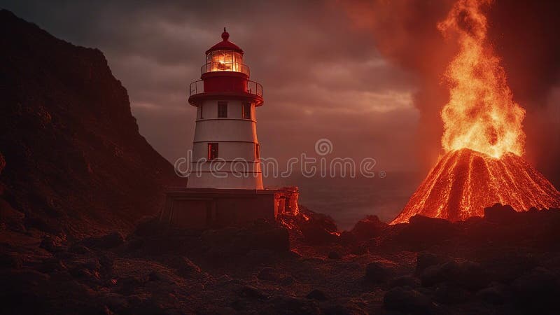 Lighthouse at Sunset a Scary Lighthouse in a Hellish Volcano, with Lava ...