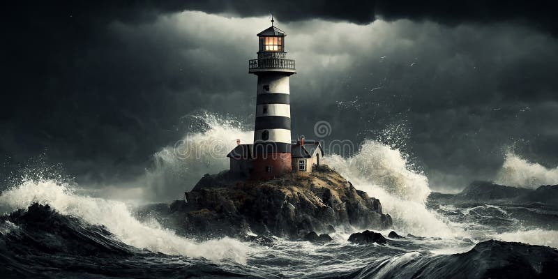 A Lighthouse To Light the Way during a Storm. Art Composition Stock ...