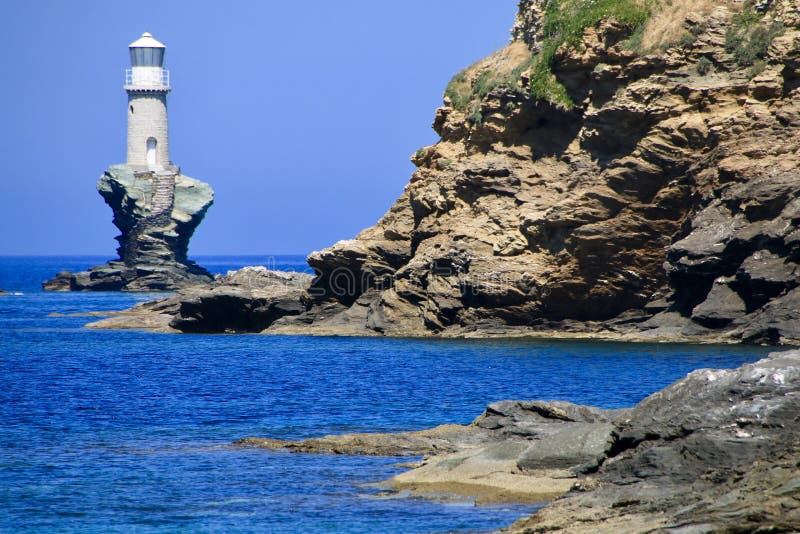 Lighthouse stock photo. Image of greece, tourlitis, island - 124811086