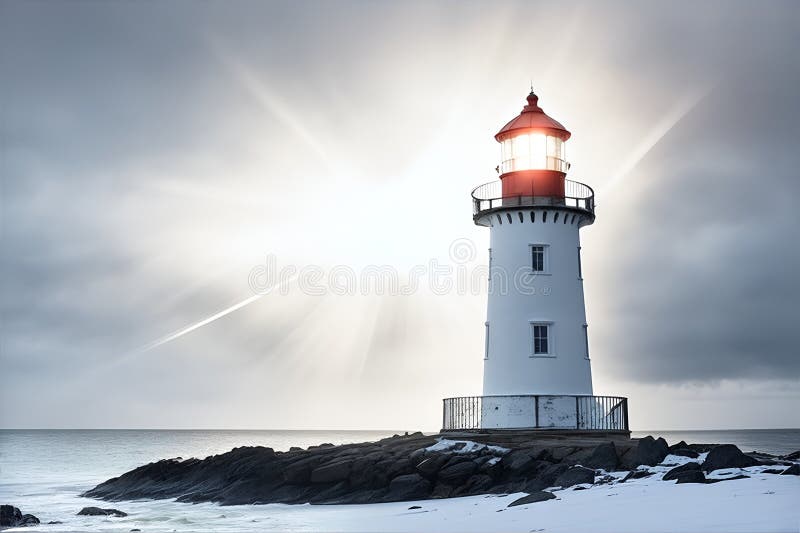 Lighthouse Tower with Beacon of Light. Generative AI Stock Illustration ...