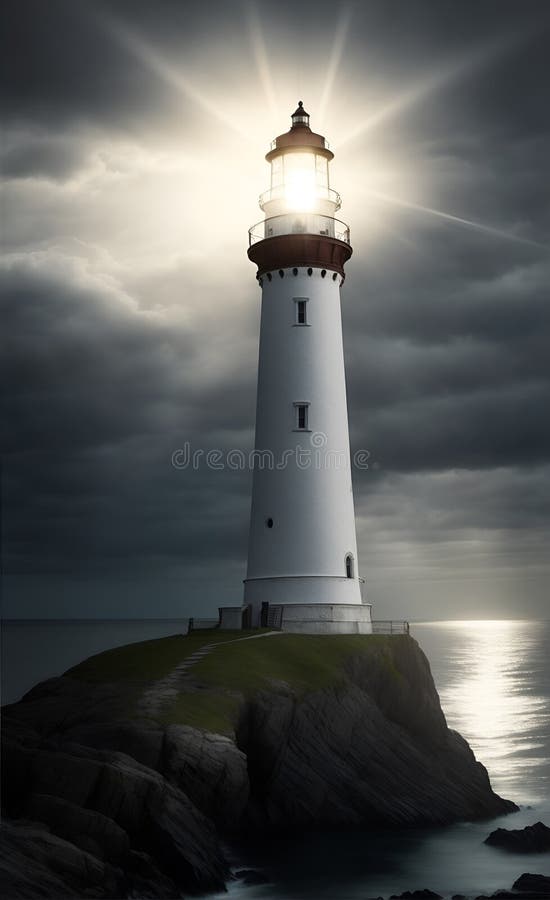 Lighthouse Tower with Beacon of Light. Generative AI Stock Illustration ...