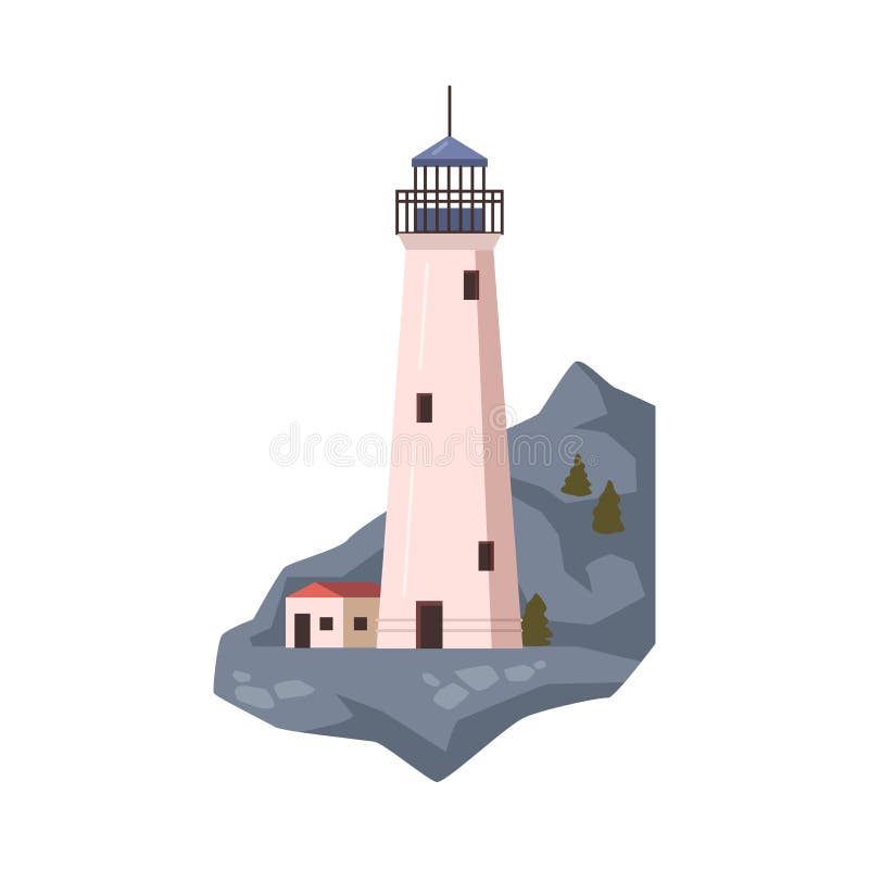 Lighthouse Tower and Beacon by Sea Stock Vector - Illustration of light ...