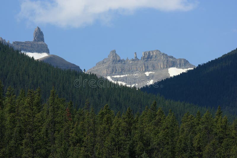 Lighthouse Tower and Mount Saskatchewan Stock Photo - Image of spires ...