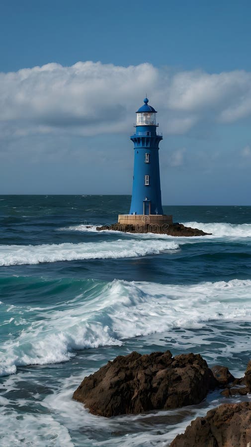 Blue Lighthouse Tower Coast Coastline Stock Illustration - Illustration ...