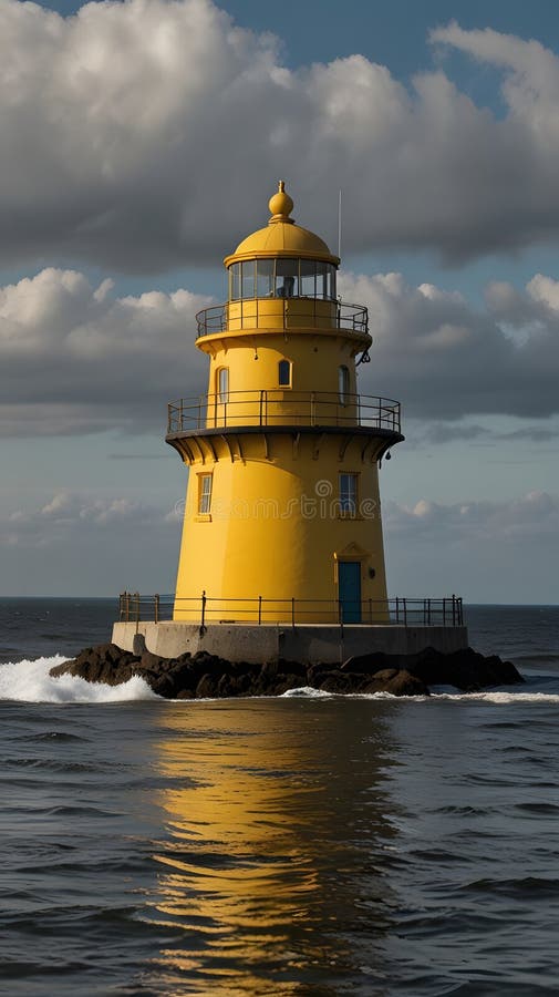 Yellow Lighthouse Tower Coastline Near the Ocean Stock Illustration ...