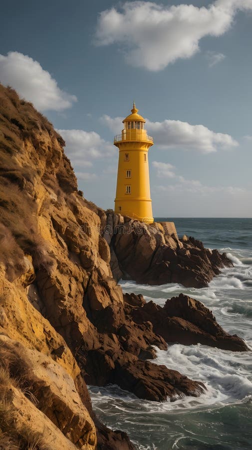 Yellow Lighthouse Tower Coast Coastline Stock Illustration ...