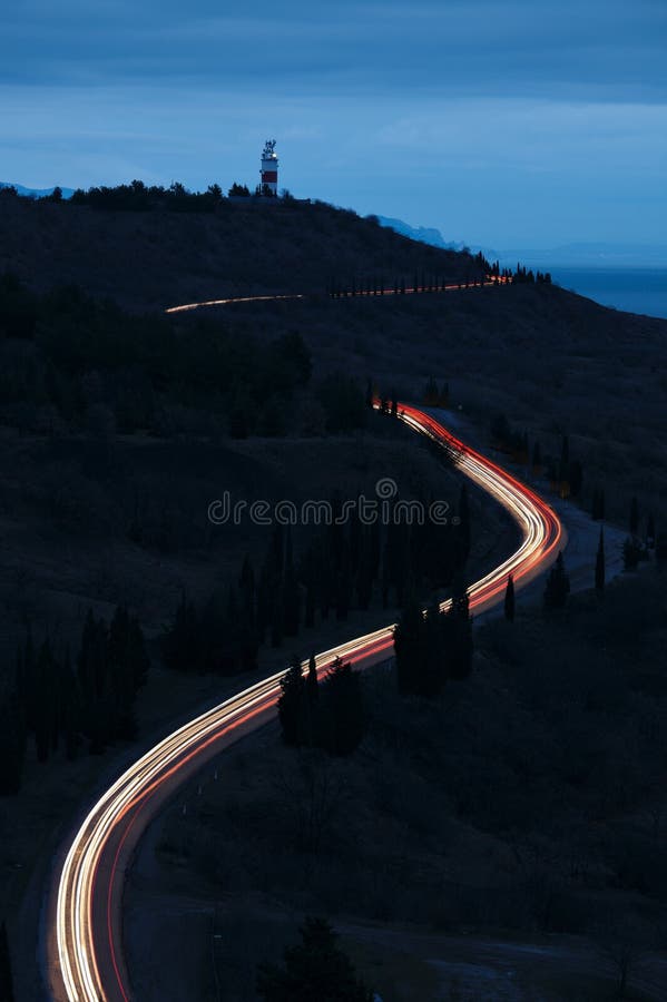 Lighthouse and Traffic Lights Stock Image - Image of evening, light ...