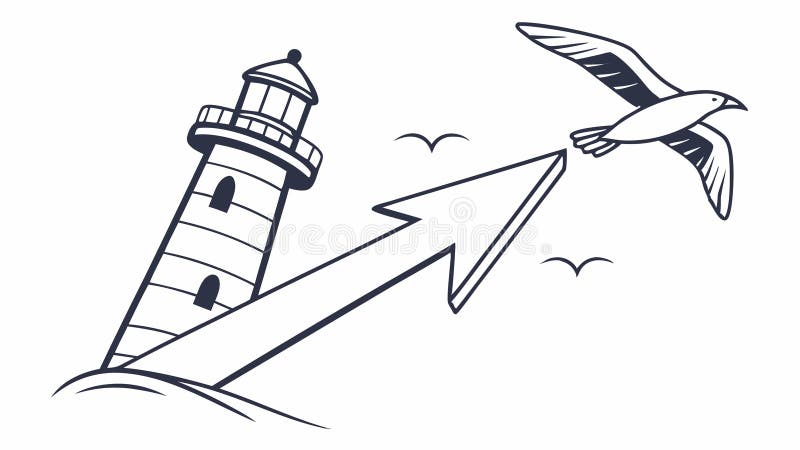 Lighthouse with Travel Arrow and Seagull, Vector Design Generative AI ...