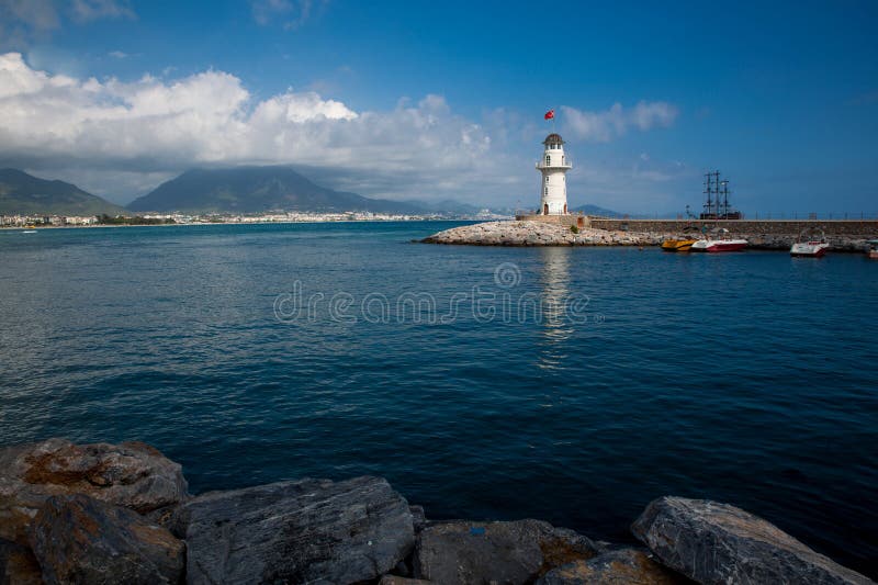 Lighthouse in Turkey stock photo. Image of alanya, travel - 179786592