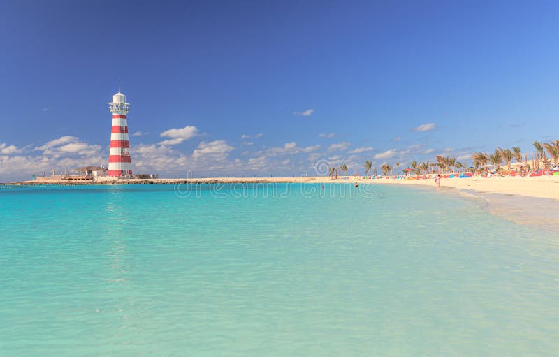 Lighthouse on the Turquoise Beach on the Bahamas Stock Photo - Image of ...