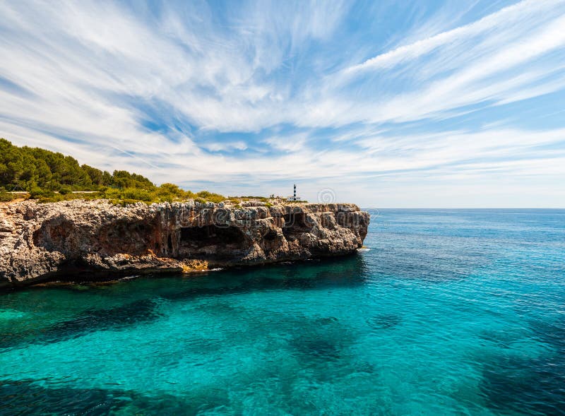 Lighthouse on Turquoise Sea Stock Image - Image of waters, lighthouse ...