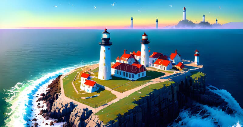 Lighthouse Under the Sky. Safe Harbor, Alert Warning Light Concept ...
