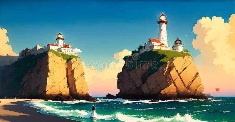Lighthouse Under the Sky. Safe Harbor, Alert Warning Light Concept ...