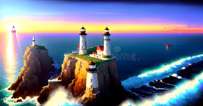 Lighthouse Under the Sky. Safe Harbor, Alert Warning Light Concept ...