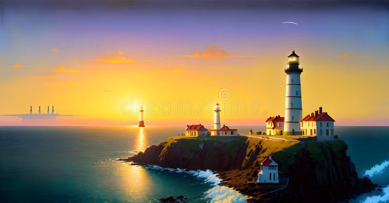 Lighthouse Under the Sky. Safe Harbor, Alert Warning Light Concept ...