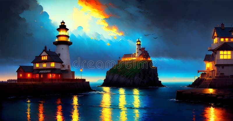 Lighthouse Under the Sky. Safe Harbor, Alert Warning Light Concept ...