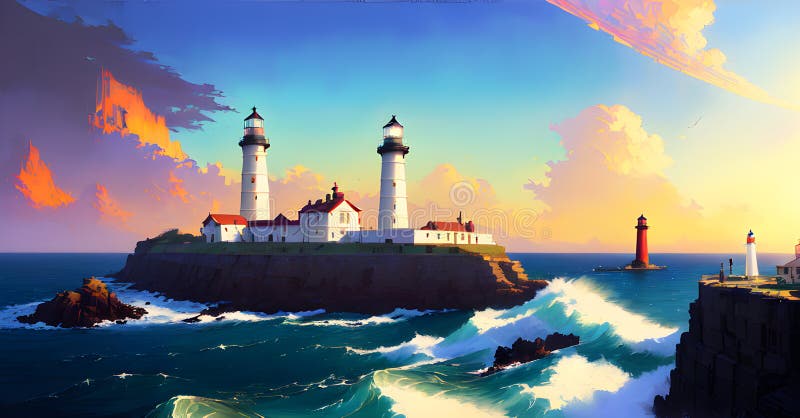Lighthouse Under the Sky. Safe Harbor, Alert Warning Light Concept ...