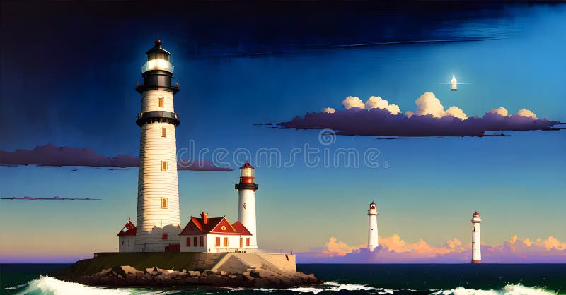 Lighthouse Under the Sky. Safe Harbor, Alert Warning Light Concept ...