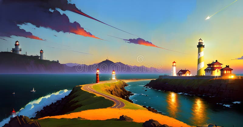 Lighthouse Under the Sky. Safe Harbor, Alert Warning Light Concept ...
