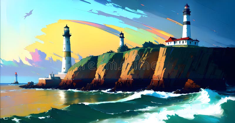 Lighthouse Under the Sky. Safe Harbor, Alert Warning Light Concept ...