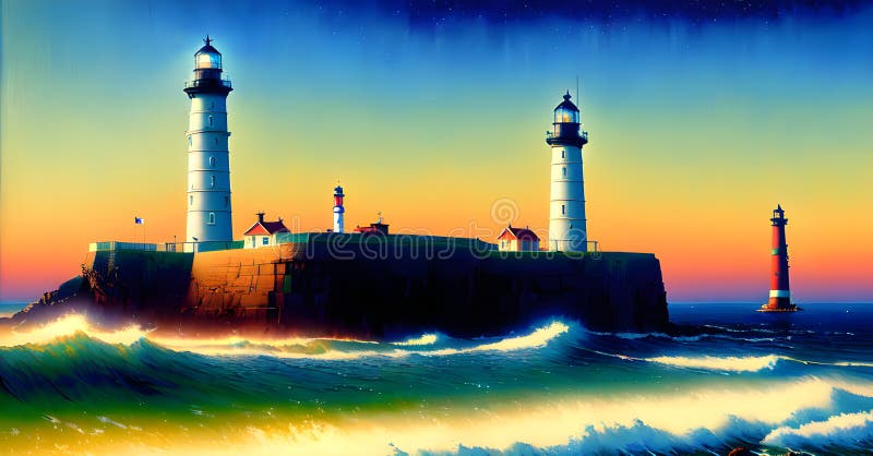 Lighthouse Under the Sky. Safe Harbor, Alert Warning Light Concept ...